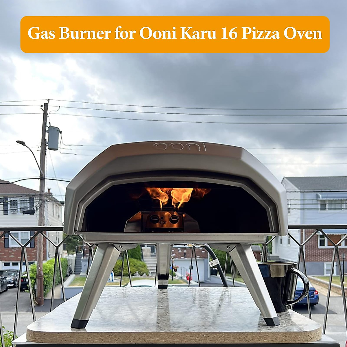 BBQ-PLUS Gas Burner for Ooni Karu 16 Pizza Oven Attachment,BBQ Accessories for Ooni Karu 16 with Gas Converter,Set of 1 Black