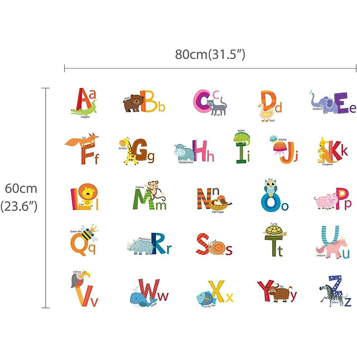 DECOWALL DS-8002 Animal Alphabet Kids Wall Stickers Wall Decals Peel and Stick Removable Wall Stickers for Kids Nursery Bedroom Living Room (Small) Decor