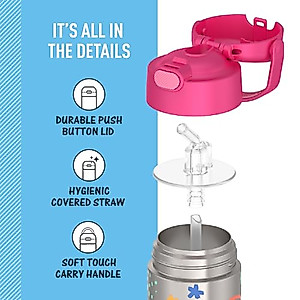 THERMOS FUNTAINER Water Bottle with Straw - 12 Ounce, Peppa Pig - Kids Stainless Steel Vacuum Insulated Water Bottle with Lid