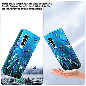 Singolas for Samsung Z Fold 4 Case 2022, Samsung Z Fold 4 Wallet Case Card Holder Slots Cover Leather Flip Samsung Galaxy Z Fold 4 Case Protective Cover for Galaxy Z Fold 4 5G Case, Dragonfly