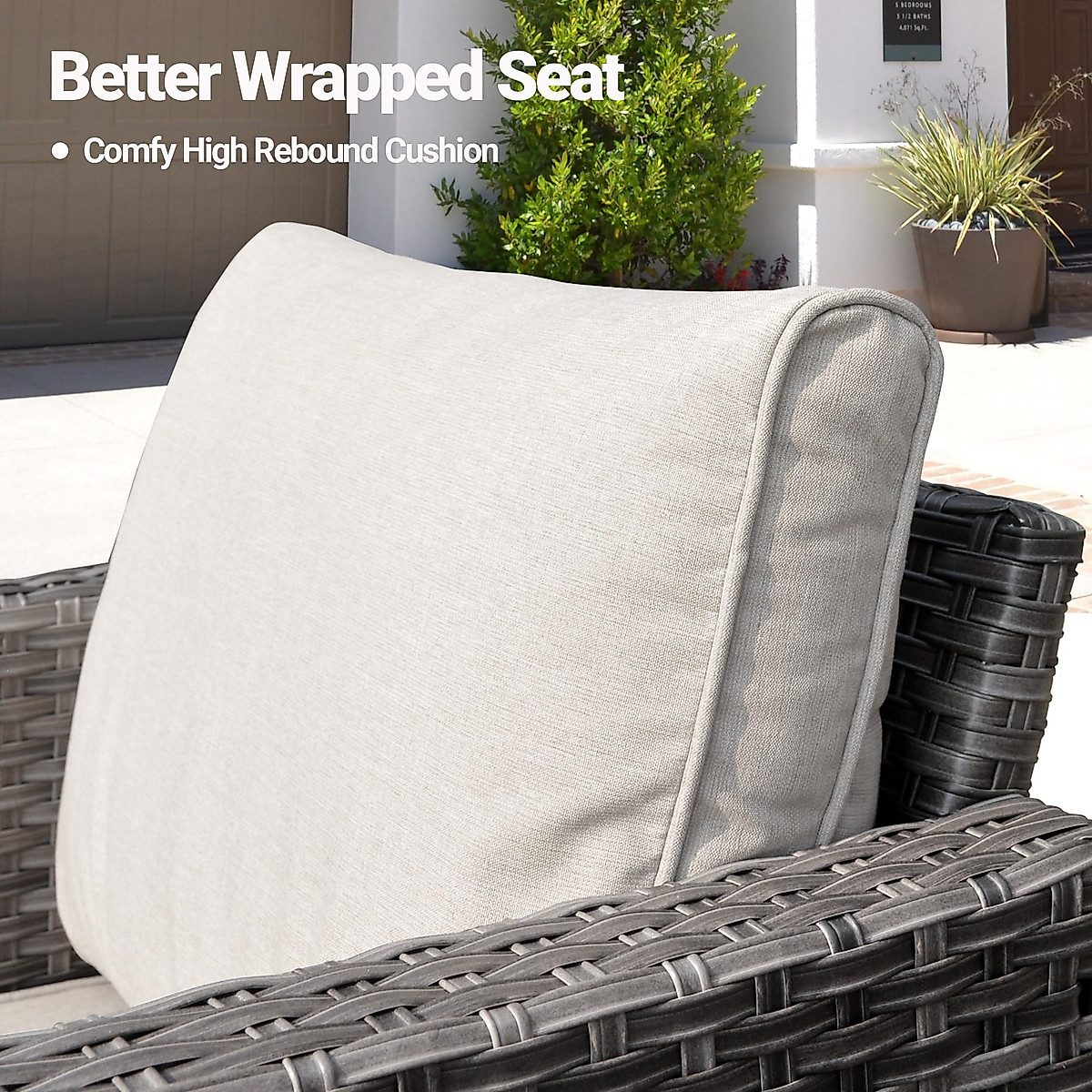 ovios Patio Furniture Set, 6 Pieces Outdoor Furniture with Square Propane Fire Pit Table, Conversation Set with Couch Chairs Ottomans for Garden Backyard Porch (Beige)