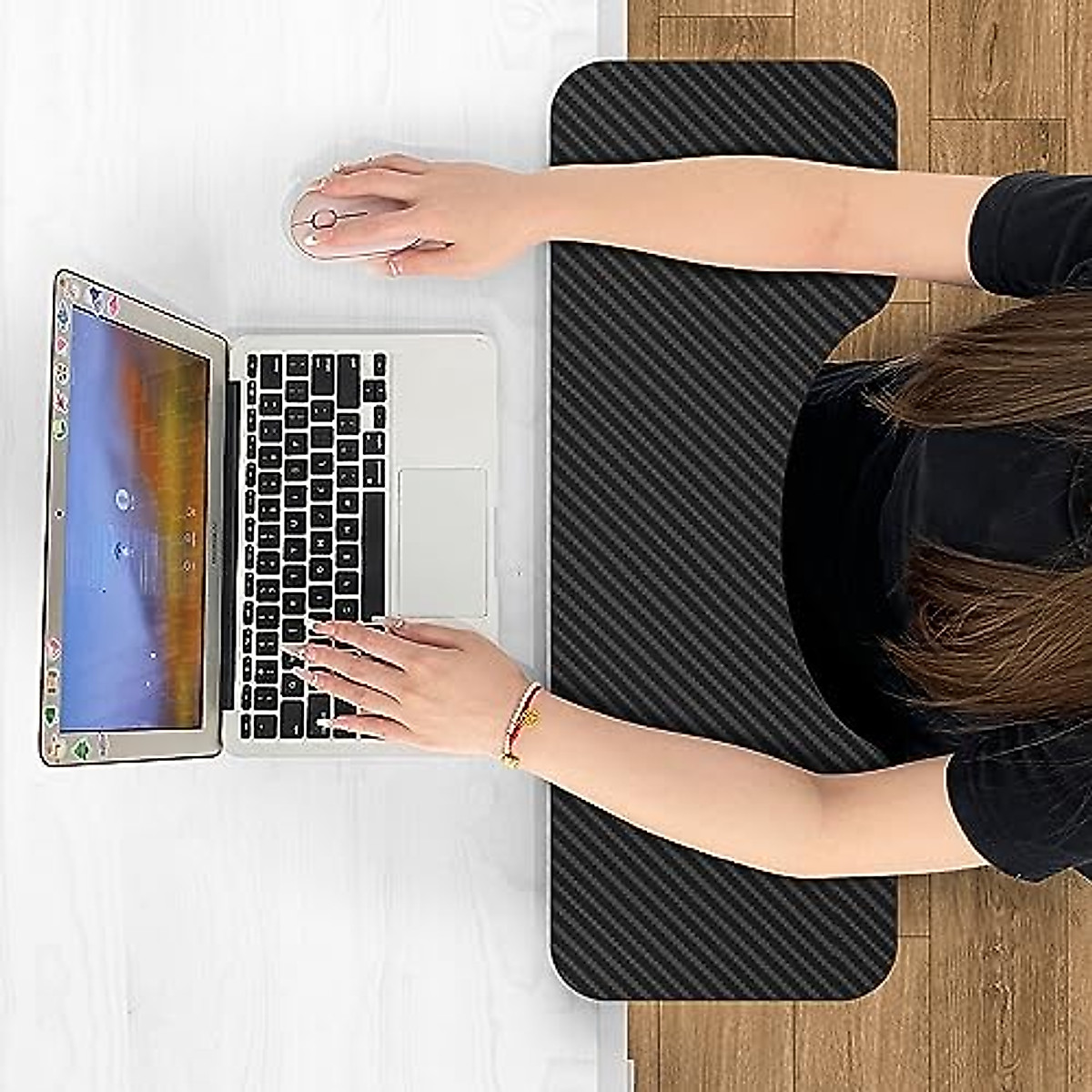 alfd suoke Ergonomics Desk Extender Tray, Computer Keyboard and Mouse Tray with Arched Design, Easy Installation, Table Mount Arm Wrist Rest Shelf, Computer Elbow Arm Support 25.1''×9.4''