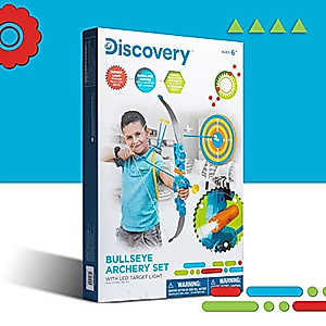 Discovery Kids Bullseye Outdoor Archery Set with LED Target Light-Up Toy Night/Day Activity Includes 4 Arrows, Quiver with Strap, 1 Bow for Ages 6+ and Older