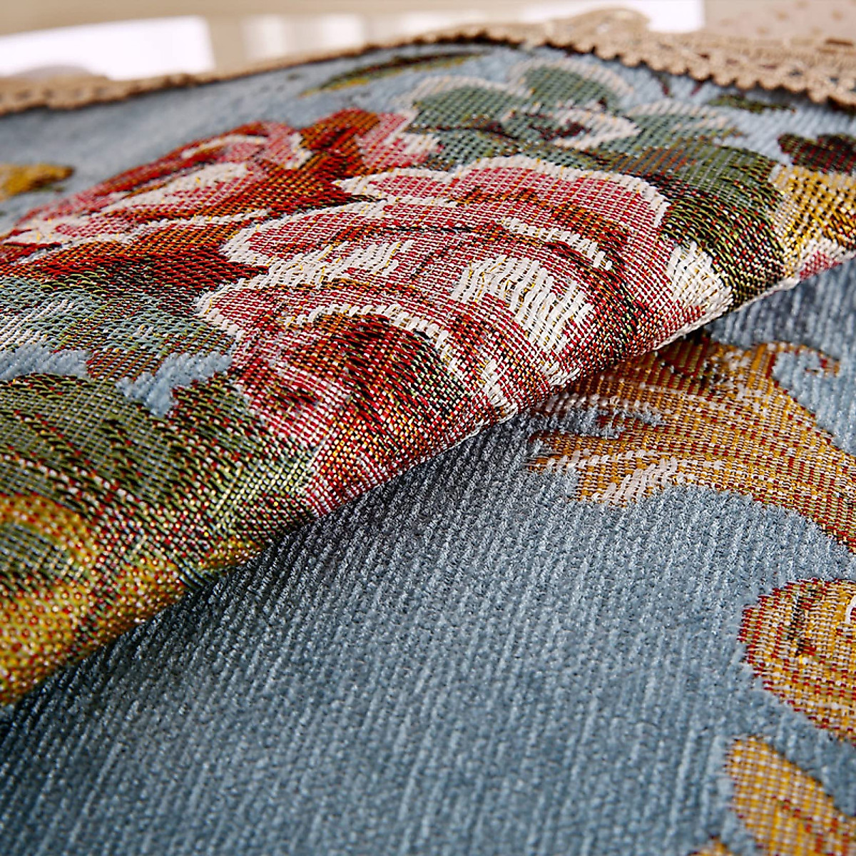 GEORPE Seat Cushion European Style Dining Chair Luxury Anti-Slip Fabric Cushions Mat Household Buttocks Pad with Bandage, 18.9x19.7inch/48x50cm