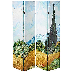 Oriental Furniture 6 ft. Tall Double Sided Works of Van Gogh Canvas Room Divider - Almond Blossoms/Wheat Field