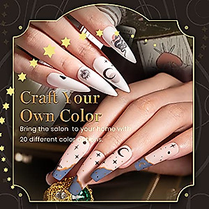 Beetles 20Pcs Gel Nail Polish Kit with Base Gel Top Coat- Lucky Tarot Collection White Black Nude Grey Glitters Gel Polish Golden Journey Nail Art Green Nails UV Manicure Gifts for Women