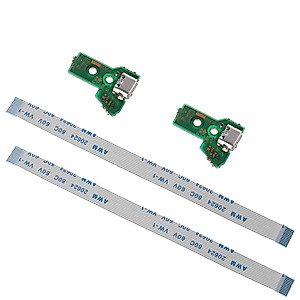 Onyehn JDS-040 Charging Port Assembly(with 12 pin Eject Ribbon Flex Cable) for Sony PlayStation PS4 Controller, Repair Part Micro USB Adaptor Charger Socket Board Connector Module(2 Pack)