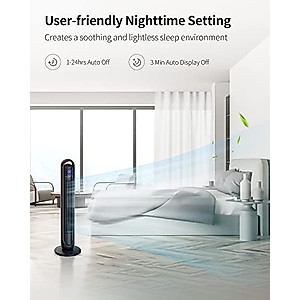 Tower Fan for Bedroom- 45" Oscillating Tower Fan with Remote, Bladeless Fans with 24H Timer, Cooling Fan, 3 Speeds, 3 Modes, LED Display, Standing Floor Fan for Bedroom Living Rooms Home Office, Black