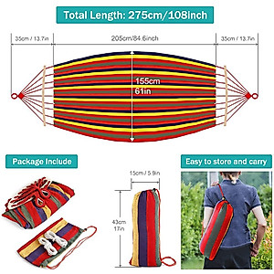 Outerman 275 x 155 cm Camping Hammock, Hammocks Thickened Durable Canvas Fabric with 550lb Load Capacity, Two Anti Roll Balance Beam and Sturdy Metal Knot Tree Straps for Travel, Beach, Backyard etc.