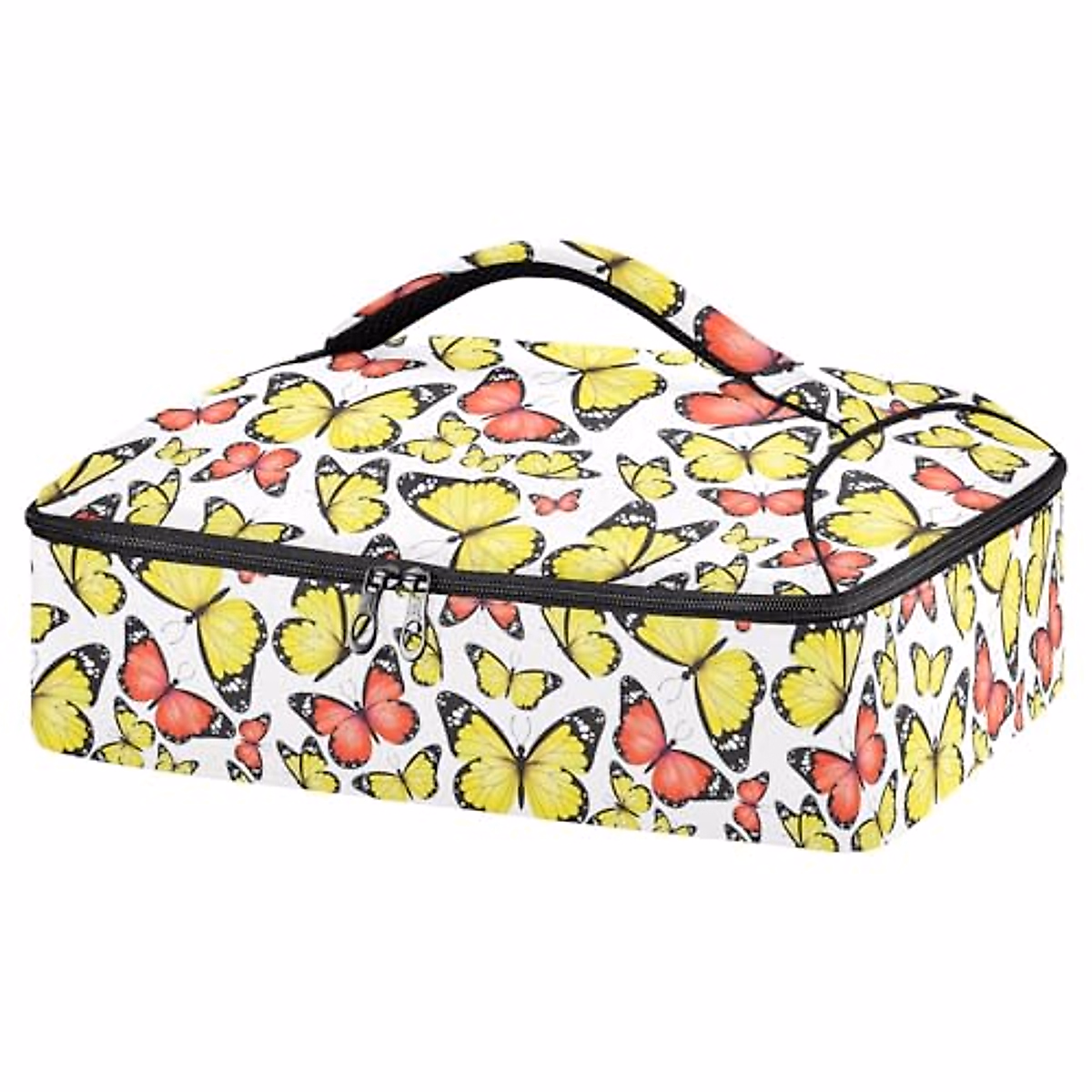 Kcldeci Insulated Thermal Food Carrier Insulated Casserole Carrier for Hot or Cold Food,Yellow and Red Butterfly Insulated Tote Bag for Potluck Cookouts Parties Picnic,Lasagna Lugger