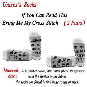 JXGZSO 2 Pairs Can Read This Bring Me My Cross Stitch Socks (Cross Stitch)