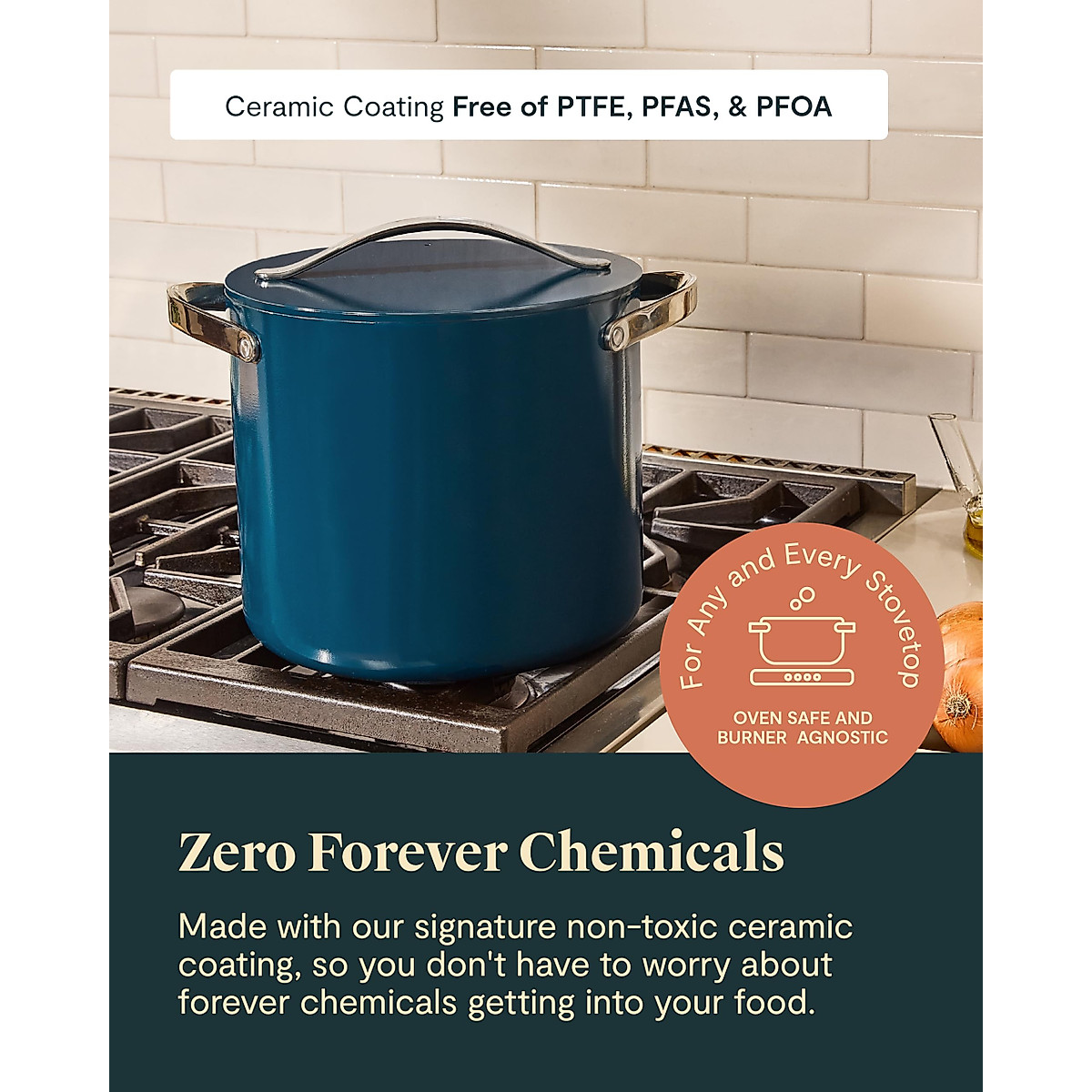 Caraway Stock Pot - 12 Qt Ceramic Coated Pot With Lid - Fee From Forever Chemicals - Large Pot for Bigger Batches - Navy