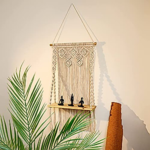 Macrame Wall Hanging Shelf, Boho Indoor Woven Plant Shelf for Wall Decor. Handmade Natural Cotton Macrame Wall Shelf for Plants. Indoor Plant Hanger