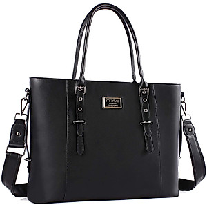 MOSISO PU Leather Laptop Tote Bag for Women (13-13.3 inch), Waterproof Large Capacity Business Work Briefcase Shoulder Laptop Bag, Black