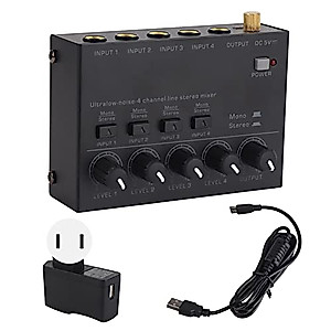 4 Channel Line Mixer, High Sound Quality Simple Operation Mode 4 Channel Studio Headphone Amplifier Independent Volume Control for Studio(#3)