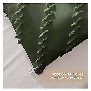 Nanko King Comforter Set Dark Green Tufted Jacquard Boho Soft Shabby Chic Reversible Down Alternative Microfiber Bedding - All Season Duvet Bohemia Bed Sets Women Men Size 104 x 90 3pc, Green