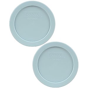 Pyrex Bundle - 2 Items: 7200-PC 2-Cup Muddy Aqua Plastic Food Storage Lids Made in the USA