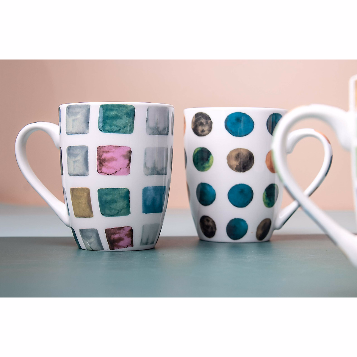MACHUMA Set of 4 11.5oz Marble Patterns Coffee Mugs, Ceramic Tea Cup Set.