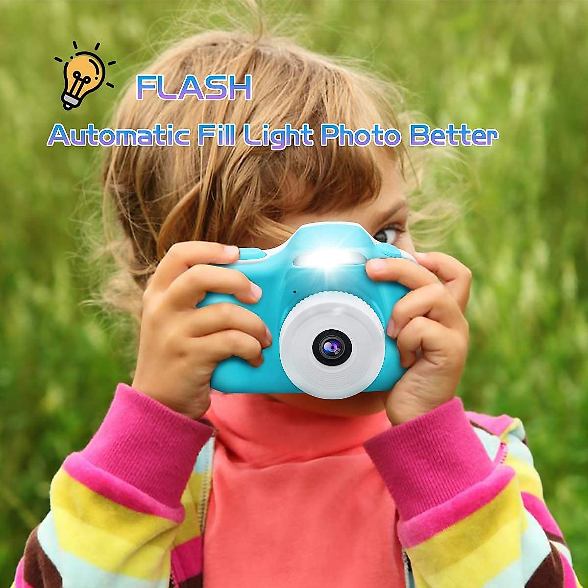 Camera with Flash for Kids Boys Age 3-9, Front Rear Dual-Lens Selfie Video Digital Camera for Preschool Children, Christmas Birthday Travel Toy Gifts for Toddler Boys 3 4 5 6 7 8 9 Years Old (Blue)