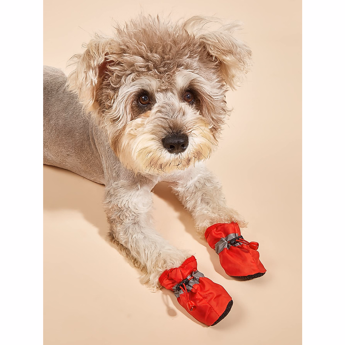 QWINEE 4pcs Dog Boots Dog Shoes Small Dog Puppy Shoes for Hot Pavement Summer Winter Outdoor Paw Protectors with Anti-Slip Sole Red M