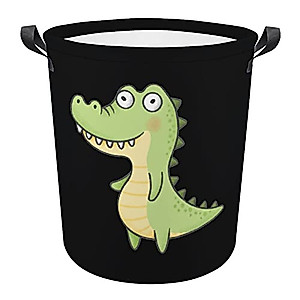 Cute Alligator Round Laundry Hamper Collapsible Waterproof Dirty Clothes Baskets with Handles Washing Bin Storage Bag