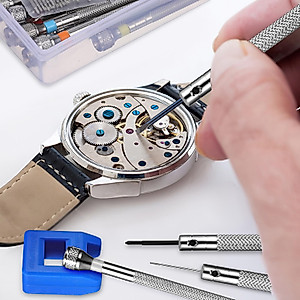 UKCOCO 13pcs Micro Precision Watch Screwdriver Set, with 13pcs Extra Replace Blades and 16pcs Steel Spring Bar Pins Repair Link Tool for Glasses Jewelry Electronics