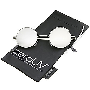 zeroUV Small Retro Lennon Style Colored Mirror Lens Round Metal Sunglasses 41mm (Silver/Silver Mirror)