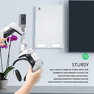 PS5 Wall Mount Kit, PS5 Wall Mount with Playstation 5 Controller Holder,Headphone hook and PS5 remote control storage box - PS5 Accessories Kit (NOT for PS5 Slim)