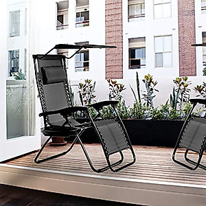 BMS Outdoor Funiture Adjustable Cup Holder (Black) Patio Lounge Chair 2 Pack Recliner W/Folding Canopy Shade