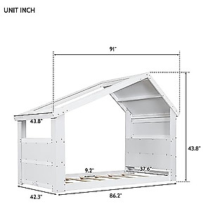 AnwickNomo Solid Wood Twin Canopy Platform Bed Frame with Roof Window and LED Light, Twin House Floor Bed Frames for Kids, Boys, Girls, Teens, Mattress Foundation, No Box Spring Needed (White)