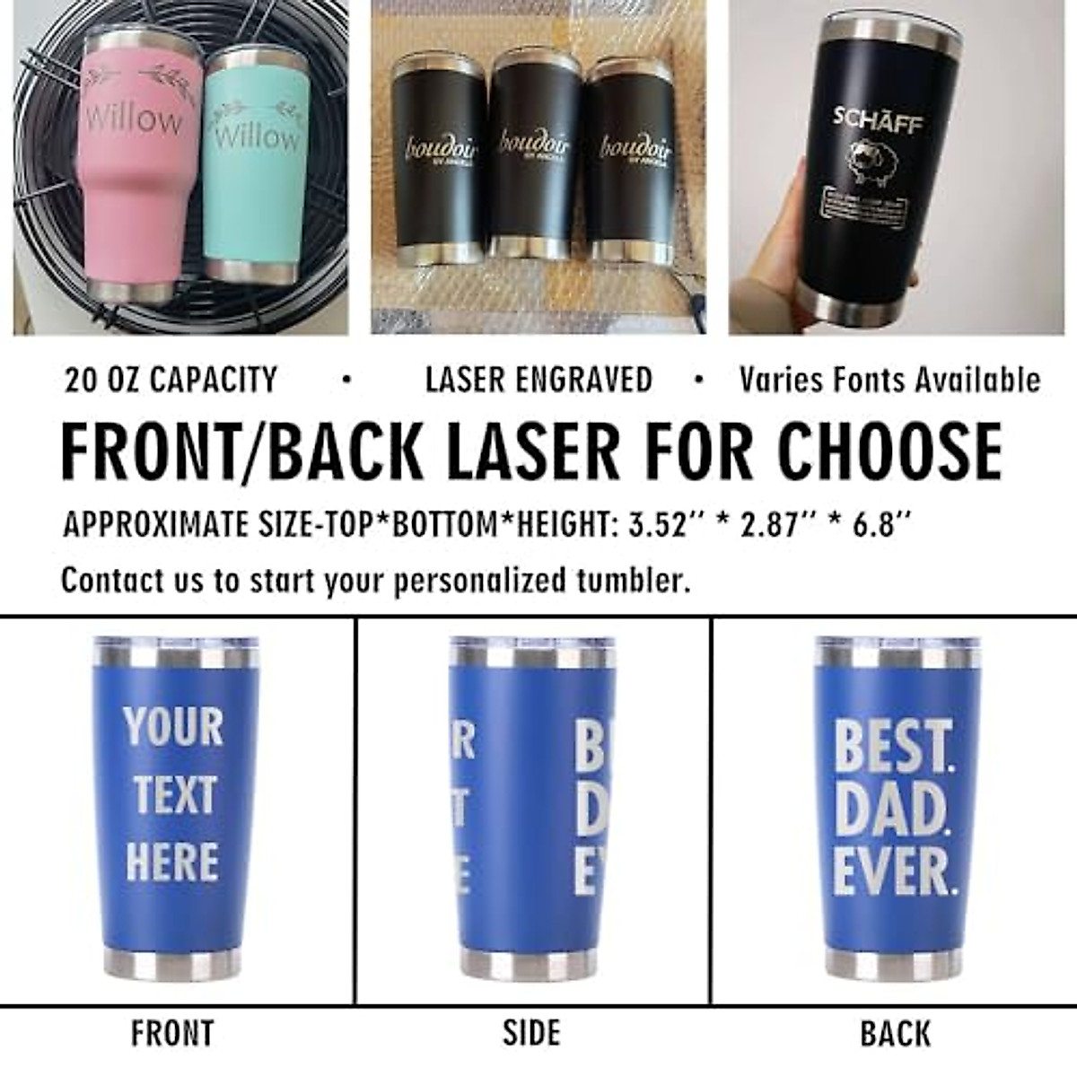 Laser Engraved Tumbler Cup – Customizable Stainless Steel Insulated Water Bottle – Wedding, Birthday Gift for Men, Women, Bride, Groom, Bridesmaid, Best Men