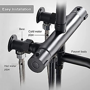 Aolemi Matte Black Installation Kit for Exposed Wall Mount Bathroom Faucet Outdoor Shower System Thermostatic Bar Mixer Valve Convert in-Wall to Surface Mount NPT 1/2 Male by G 3/4 Male Brass