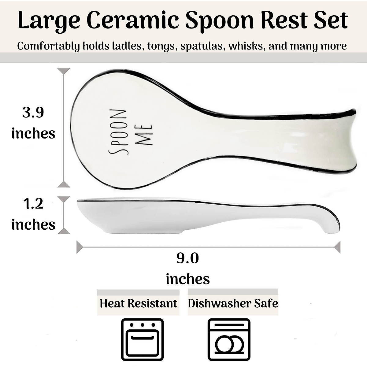 OAKOA 2 Pack Spoon Rest for Stove Top - Fork Me Spoon Me - Kitchen Spoon Holder for Kitchen Counter - Ceramic Ladle Holder - White Utensil Rest for Countertop - Cute Funny Farmhouse Spatula Holder