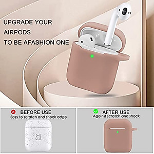 OLEBAND Airpod Case with Cute Bling Keychain,iPods Silione Protective and Anti-Slip Cover for Apple Air pod 2 Case,LED Visible,for Women and Girls,Milk Tea
