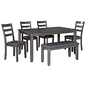 Signature Design by Ashley Bridson Modern 6 Piece Dining Set, Includes Dining Table, 4 Chairs & Bench, Gray