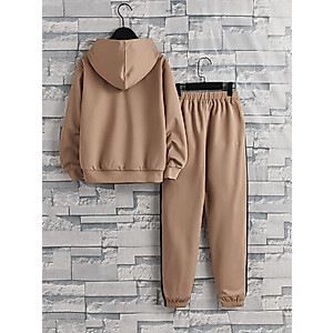 SOLY HUX Boy's 2 Piece Outfit Drop Shoulder Pullover Sweatshirt and Jogger Sweatpants Hoodie & Pants Set Black and Brown 11-12Y