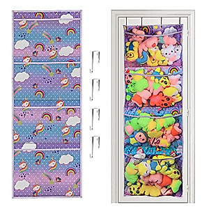 Stuffed Animal Storage, Over The Door Organizer Storage for Stuffies, Toy Plush Storage, Stuffed Animal Holder with 4 Large Mesh Net for Display Kid's Toys, Hanging Door Organizer for Kid Room (Multi)