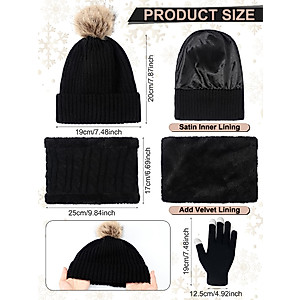 Eurzom 5 Pcs Women Warm Hat and Gloves Scarf Set Knitted Beanie Ski Outing Pompom Hat Winter Ear Warmer Ski Earmuffs Stocking (Black)