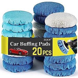 Sukh 20PCS Car Buffing Pads - Car Polishing Bonnet Pad Buffing Pads 5 to 6 Inches Microfiber Polishing Pads Car Orbital Buffer Pads Car Wax Cover Kit for Car Polishing,Waxing and Cleaning.