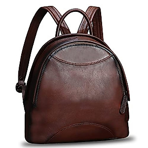 Genuine Leather Backpack Purse for Women Retro Handmade Small Casual Rucksack Satchel Back Bag (Coffee)
