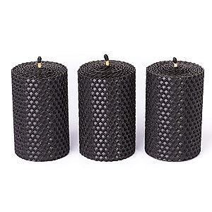 Beeswax Gifts 100% Beeswax Candles Set of 3 Colored Pillar Candles (Size 3.3 x 2.15 in) with Natural Honey Scent for Gift and Home Decor (Black, 3.3 x 2.15 in) Made in Ukraine