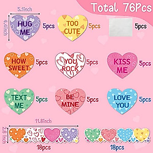 Haooryx 76Pcs Teacher Appreciate Sweet Conversation Heart Cutouts Bulletin Board Set Candy Heart Paper Cut-Outs Border Trim Bulletin Cardboard for Teacher Appreciate Party School Blackboard Wall Decor