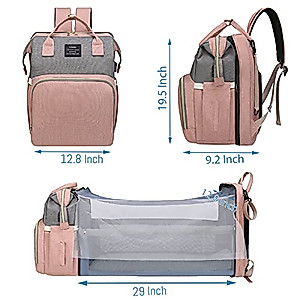 SALIFA Diaper Bag Backpack with Changing Station, Foldable Baby Diaper Bags Large Capacity Waterproof USB Charging Port, Mummy Bag for Baby Boy Girl, Pink