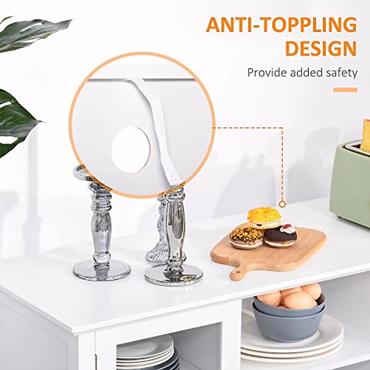 HOMCOM Modern Sideboard Buffet Cabinet, Console Table with Framed Glass Doors, Multiple Storage Options, and Anti-Topple for Kitchen, Living Room, White