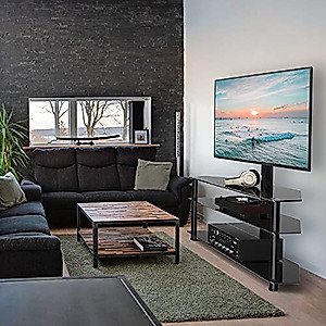 5Rcom Corner TV Stand，TV Stand with Mount with 3 Tier Tempered Glass Shelves for 32-75 Inch TVs, Max VESA 600X400mm, Television Stand