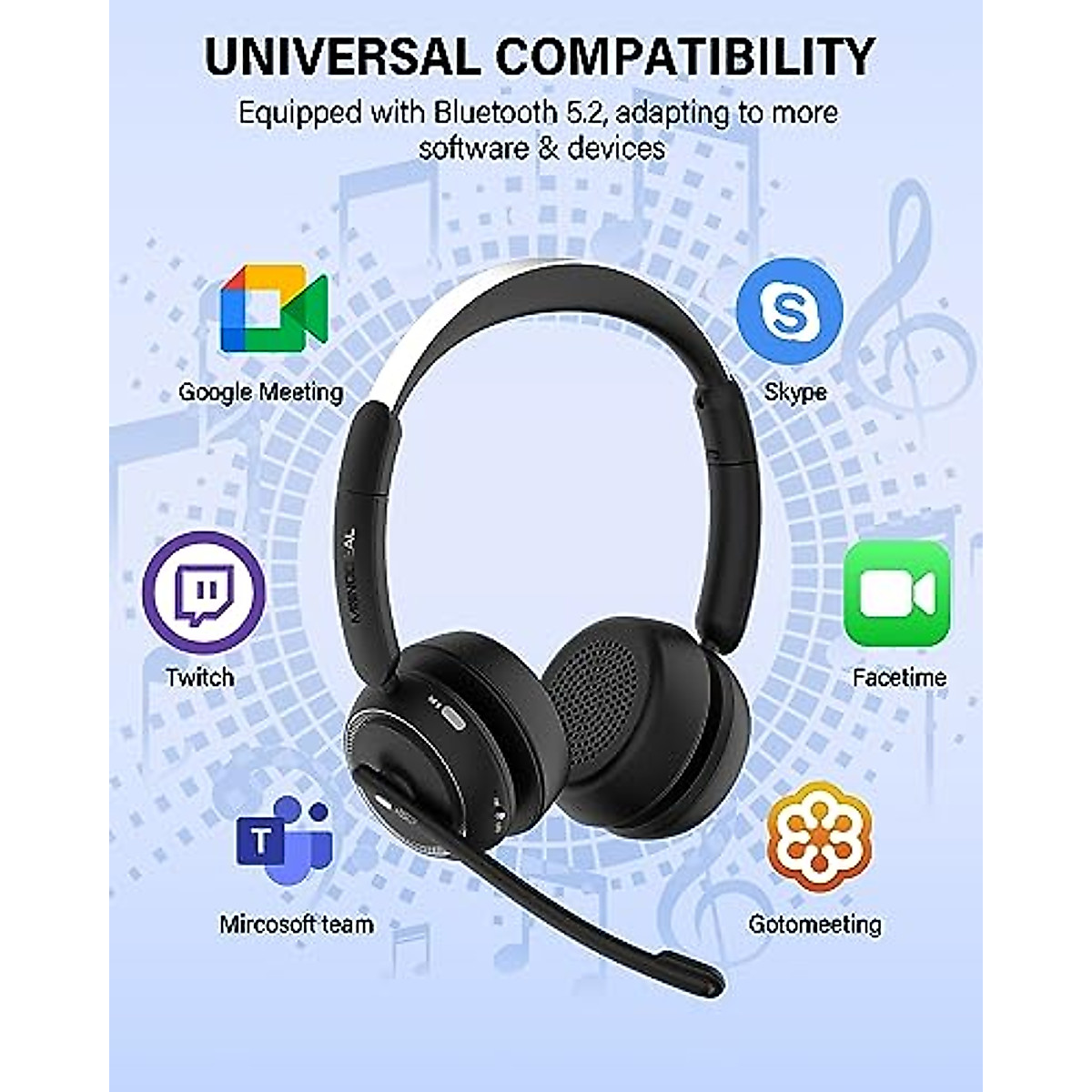 MONODEAL Bluetooth Headset V5.2, Wireless Headset with Microphone AI Noise Cancelling & Mute Button, Single/Dual Ear Wireless Headphones, Computer Headset with Microphone for Work Home Office