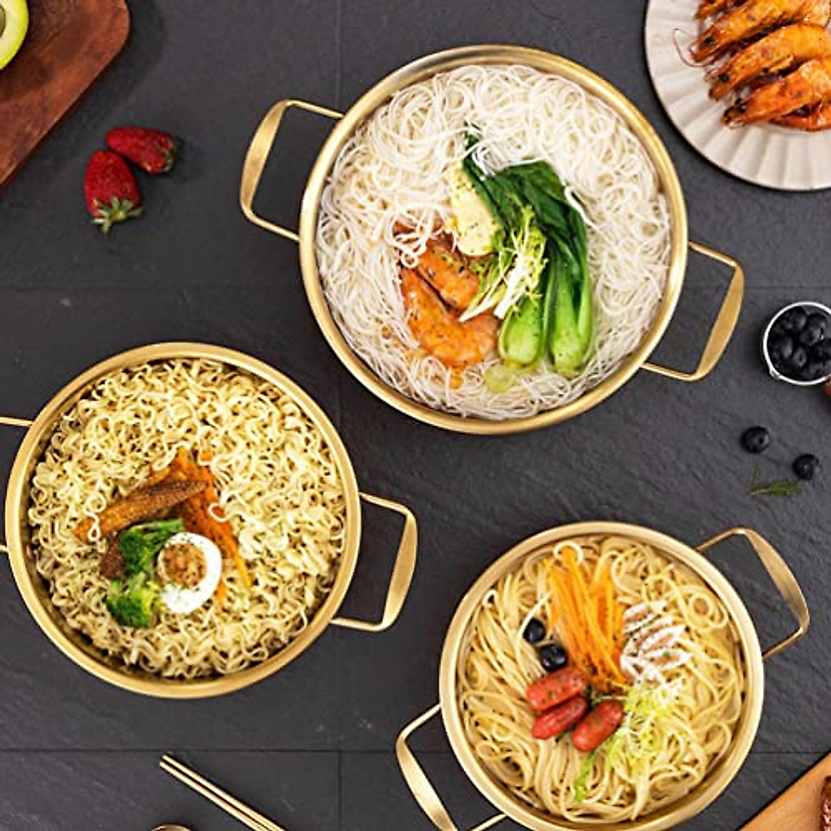 BESTonZON Instant Noodle Pot Ramen Noodle Pot Fast Noodles Cooking Pot Casserole Dish with Lid Korean Ramen Pasta Pots Korean Noodle Bowl Large Pot for Cooking Gold Pot Food Soup Pot Kettle