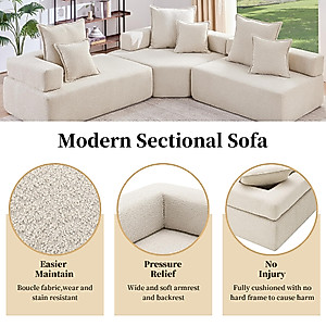 LUMISOL Oversized Modular U Shaped Sectional Sofa, Luxury Boucle Floor Couch Set, Convertible Sleeper Couch, Spacious Foam-Filled Sofa Bed for Living Room, 3 PC Free Combination, L Shaped, Beige