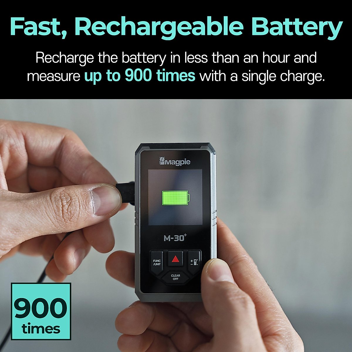 Compact Laser Measurement Tool, MAGPIE M-30+ 98ft/30m Small Laser Distance Meter, Rechargeable Laser Measure for Fast, Precise Results (‎Space Gray)