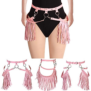 BYDHSS Woman Body Harness Adjustable Dance Clothing Accessories Leg Waist Tassel Gothic Punk Belt (Pink)